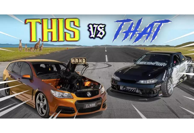 Дрэг-битва универсала Holden Commodore и дрифтового Nissan Silvia - ВИДЕО